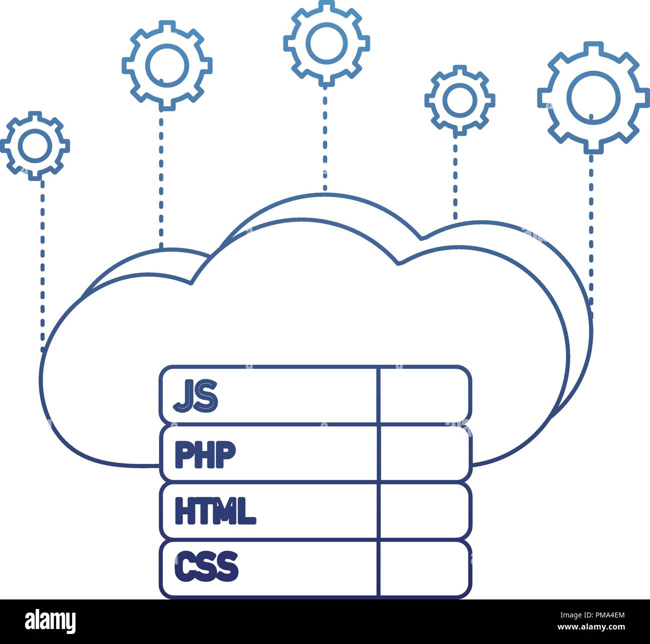 degraded outline cloud data with gears and programming code Stock Vector Image & Art - Alamy