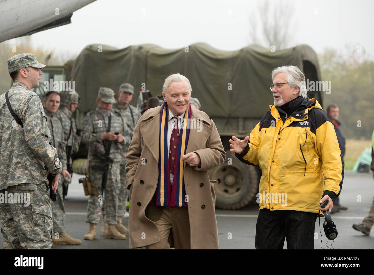(L-R) ANTHONY HOPKINS and Director DEAN PARISOT on the set of RED 2 ...