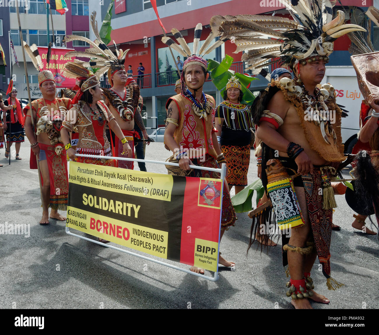Gawai celebration parade, Borneo natives in traditional dress, Kuching ...