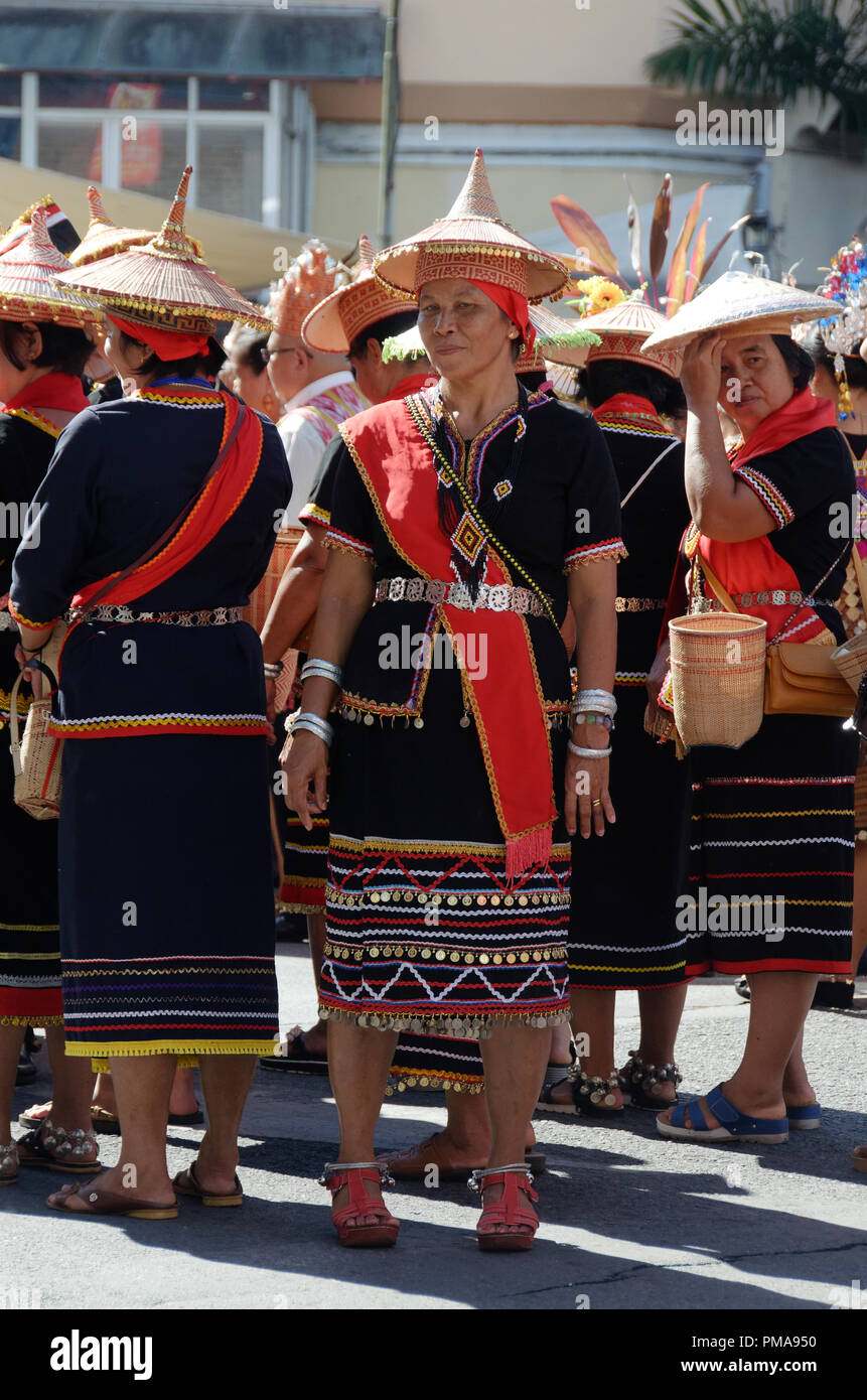 Gawai celebration parade, Borneo natives in traditional dress, Kuching ...