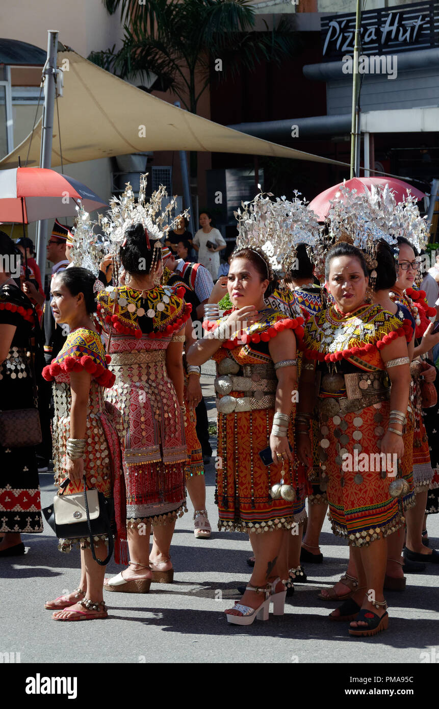Gawai celebration parade, Borneo natives in traditional dress, Kuching ...