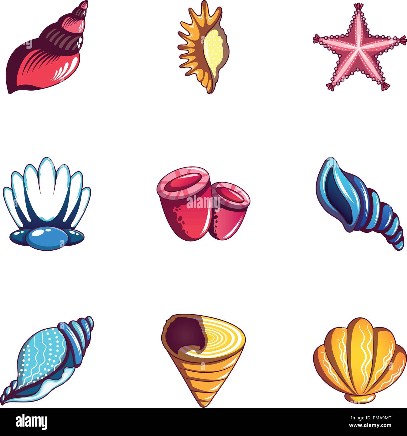 Seashell icons set, cartoon style Stock Vector Image & Art - Alamy