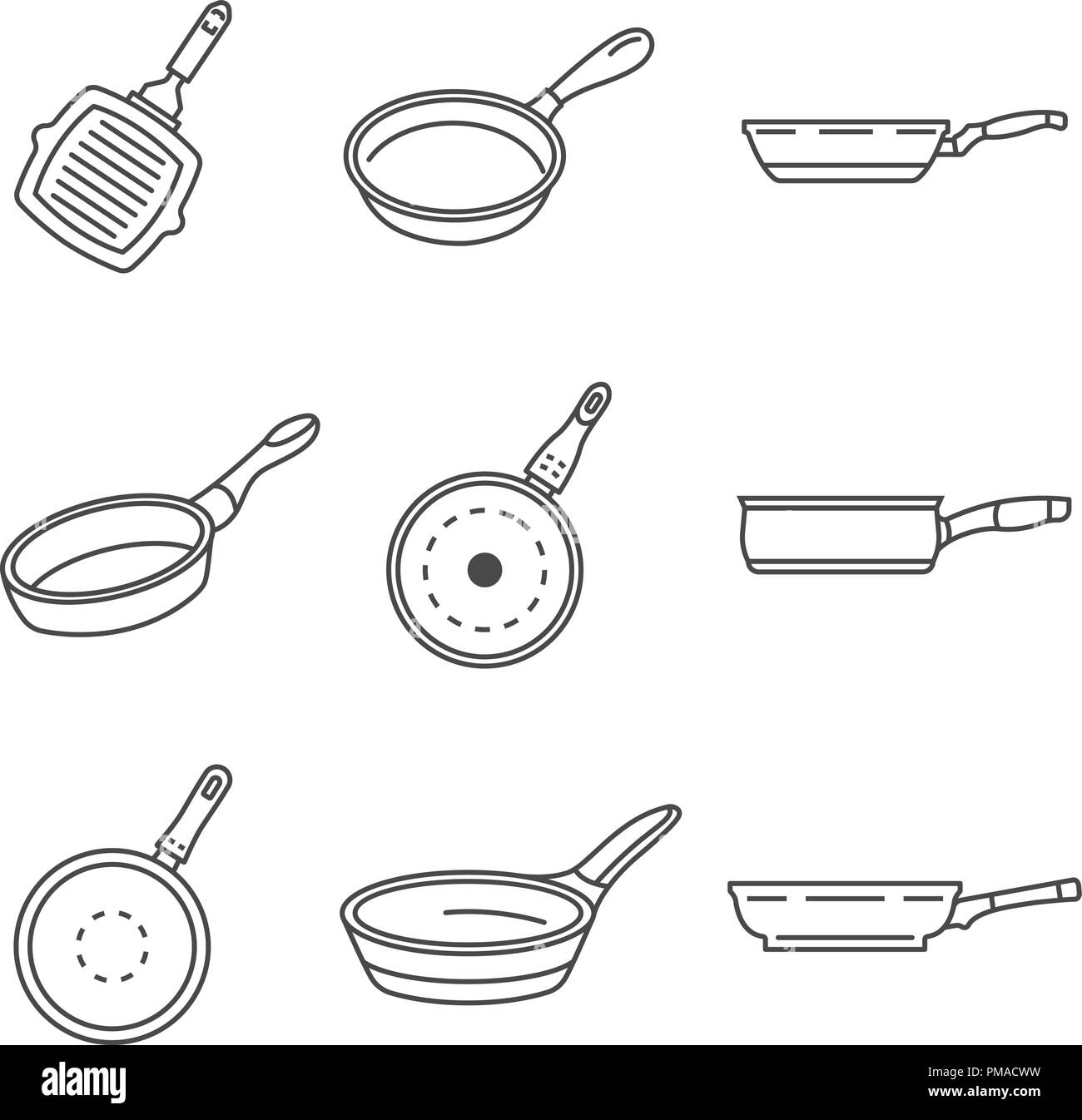 Griddle pan icon set, outline style Stock Vector Image & Art - Alamy