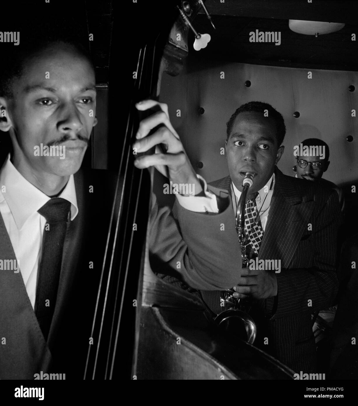 Portrait of Charlie Parker, Tommy Potter, and Max Roach, Three Deuces ...