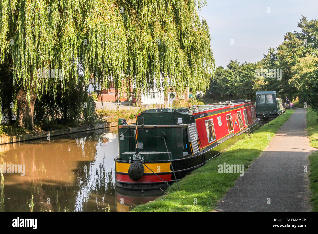 Narrowboats moored on the Shropshire Union Canal. Christleton, Cheshire ...