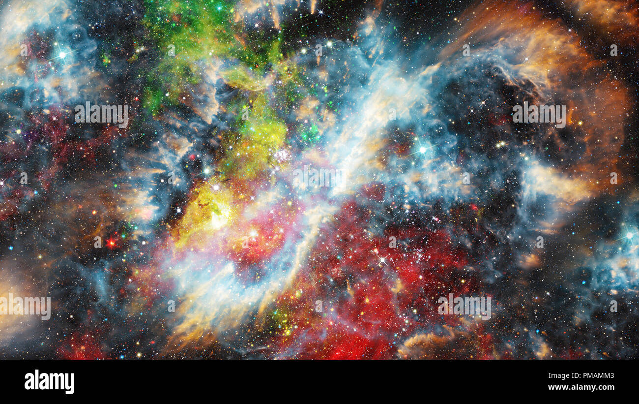 Abstract bright colorful universe. Nebula night starry sky in rainbow ...