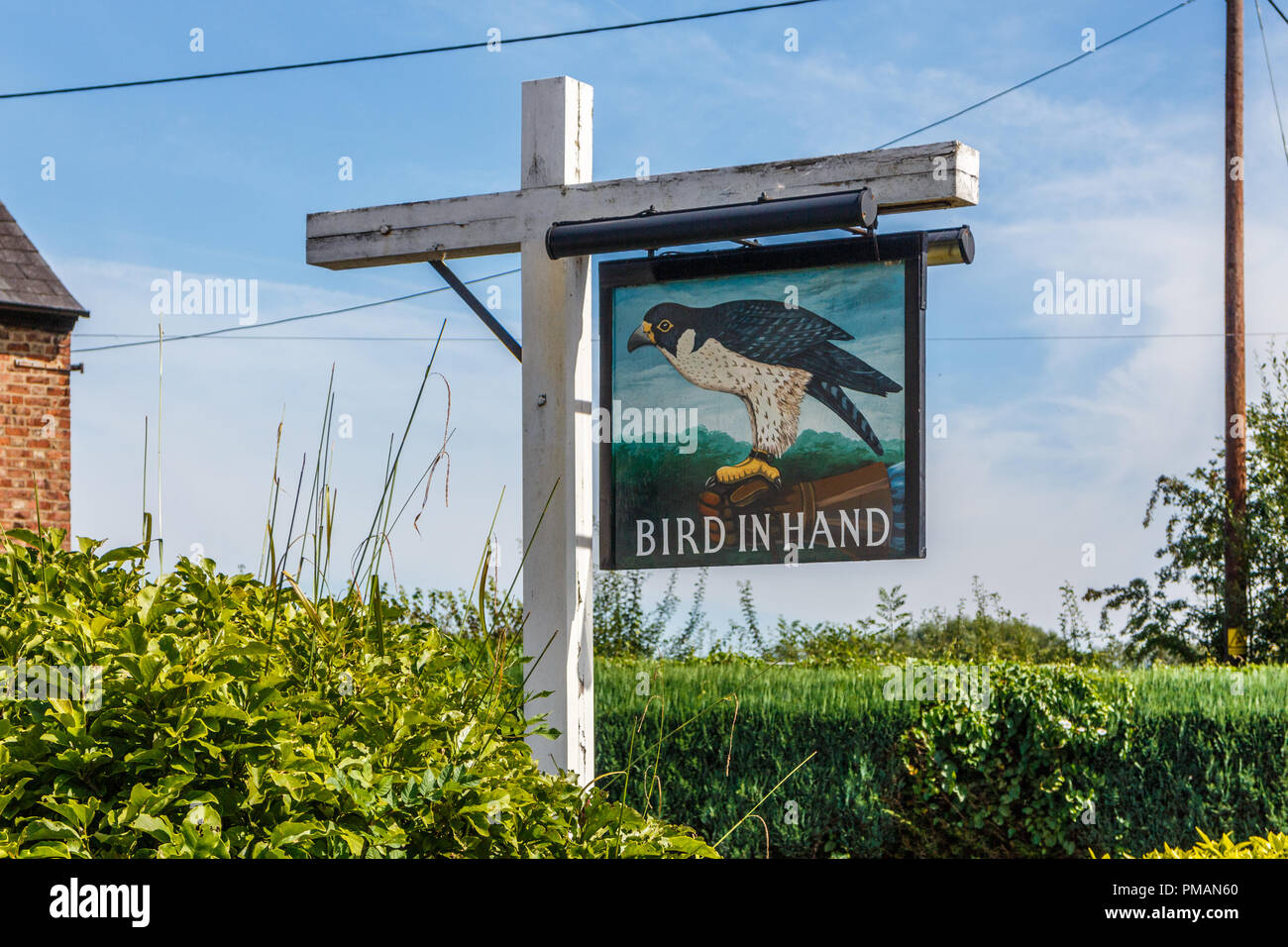 Sign for the Bird in Hand public house, Cheshire, England Stock Photo ...