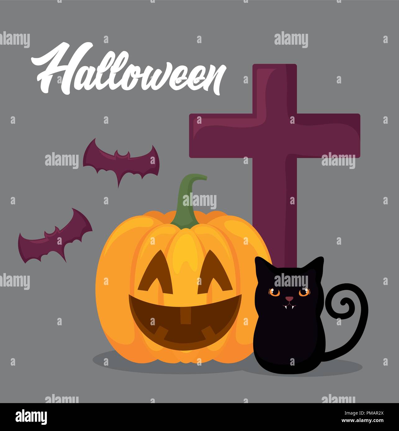 halloween celebration design with cartoon pumpkin and cross icon over ...