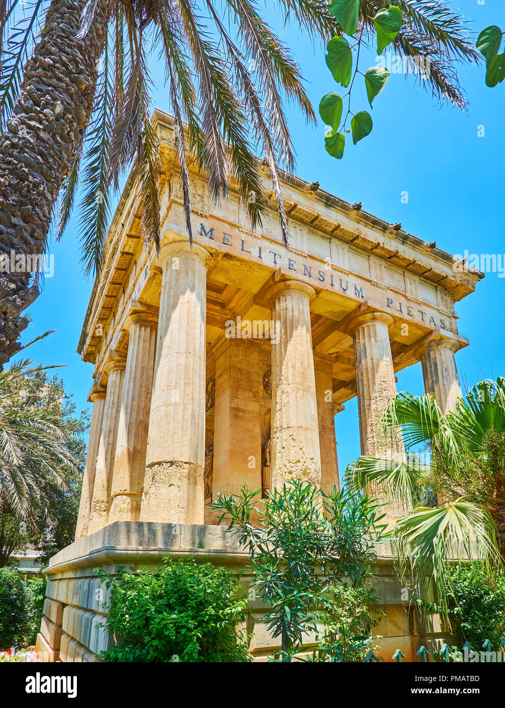 The scenic stone memorial in Lower Barrakka Gardens with tall columns ...