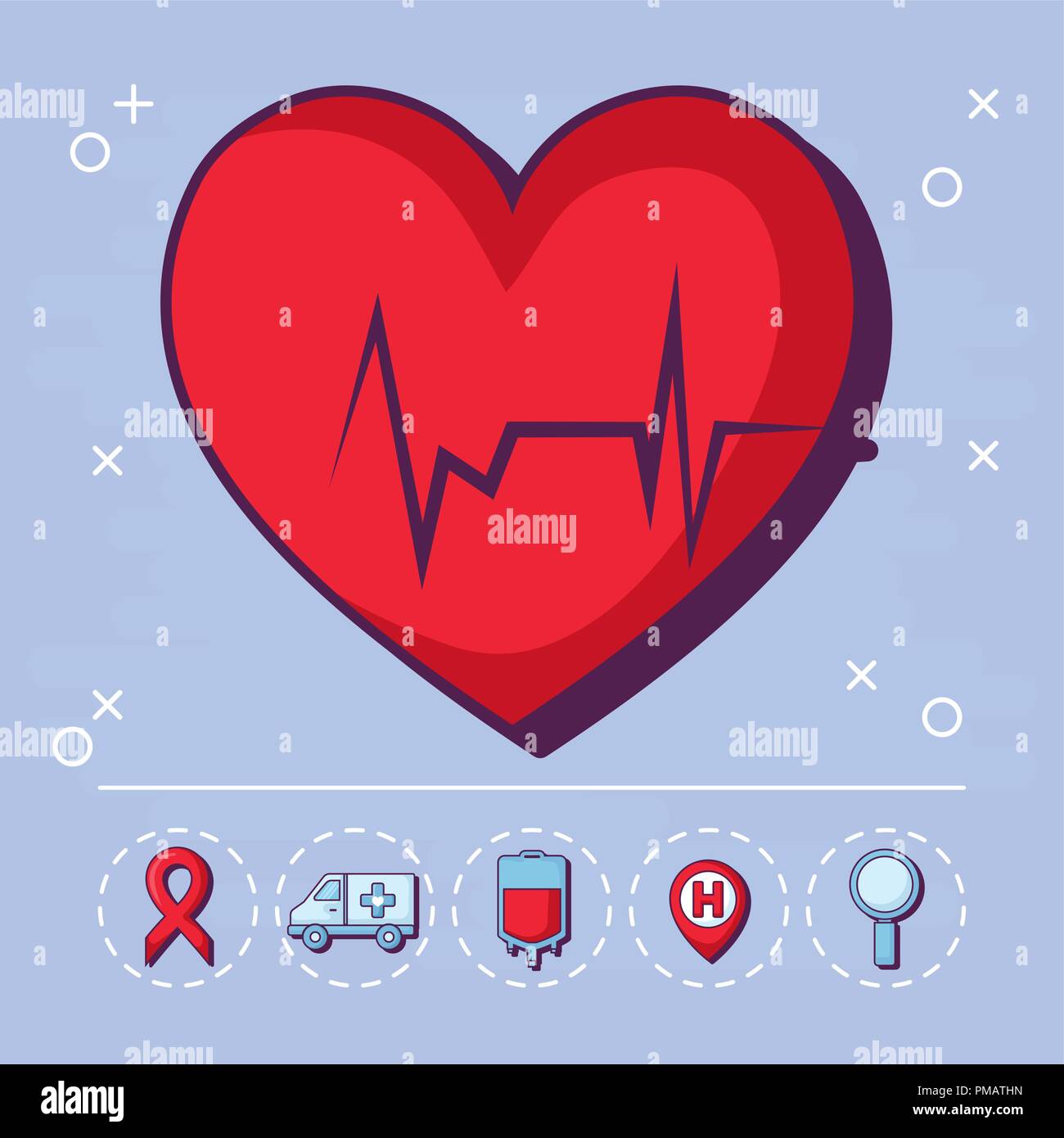 cardiology heart and medical related icons over purple background ...
