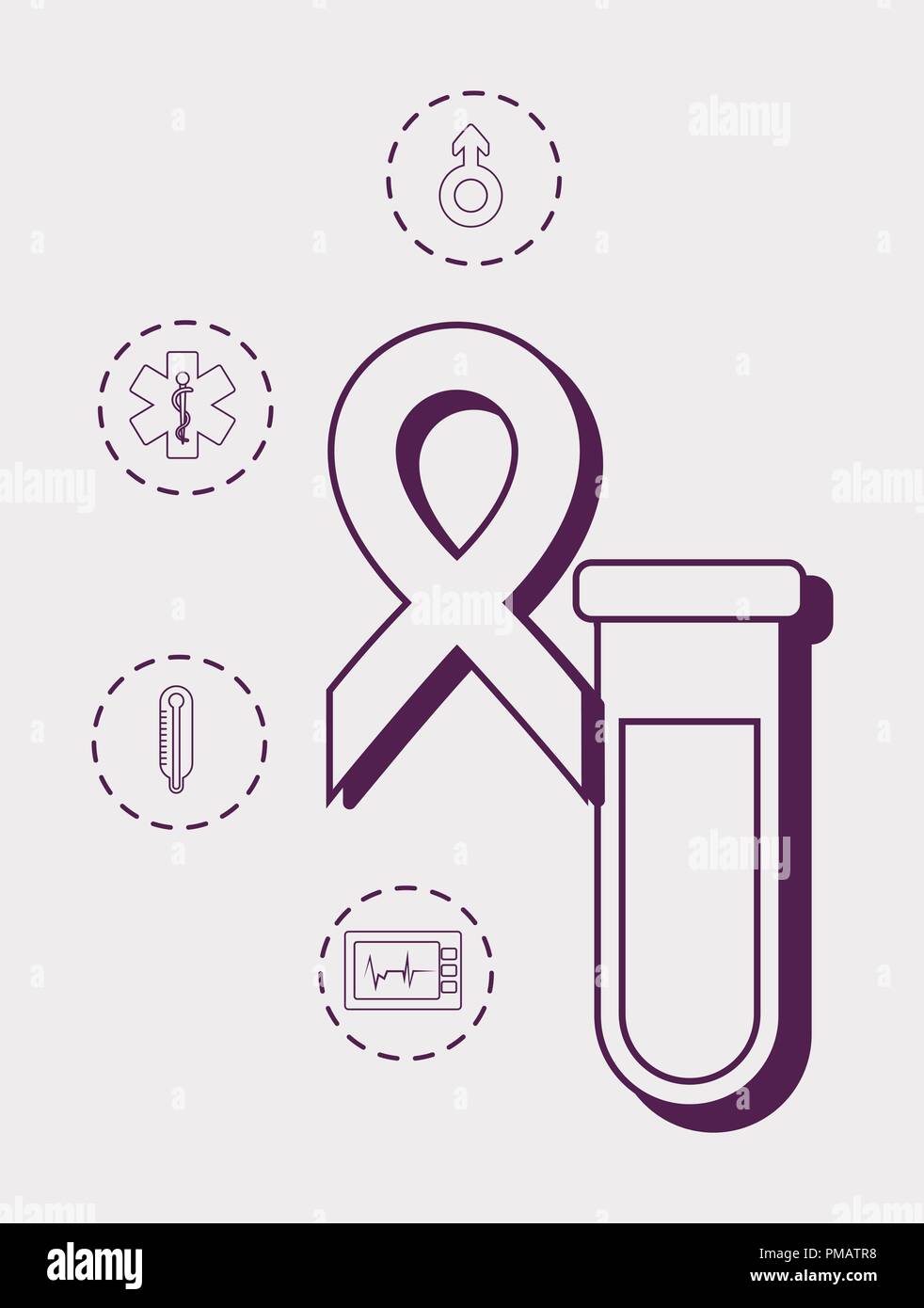 test tube and medical related icons around over white background ...