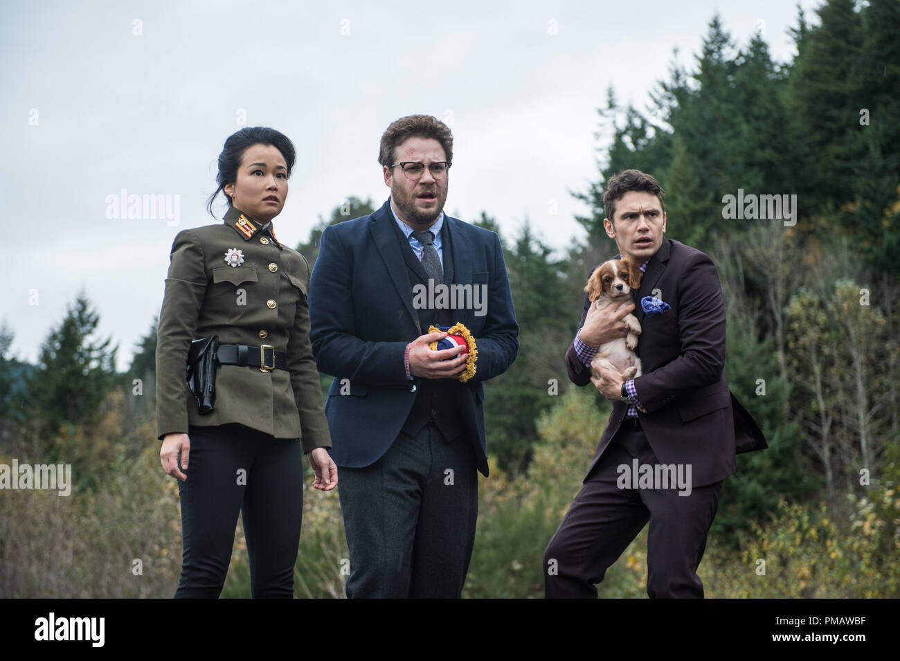 Sook (Diana Bang) with Aaron (Seth Rogen) and Dave (James Franco) in Columbia Pictures' THE ...