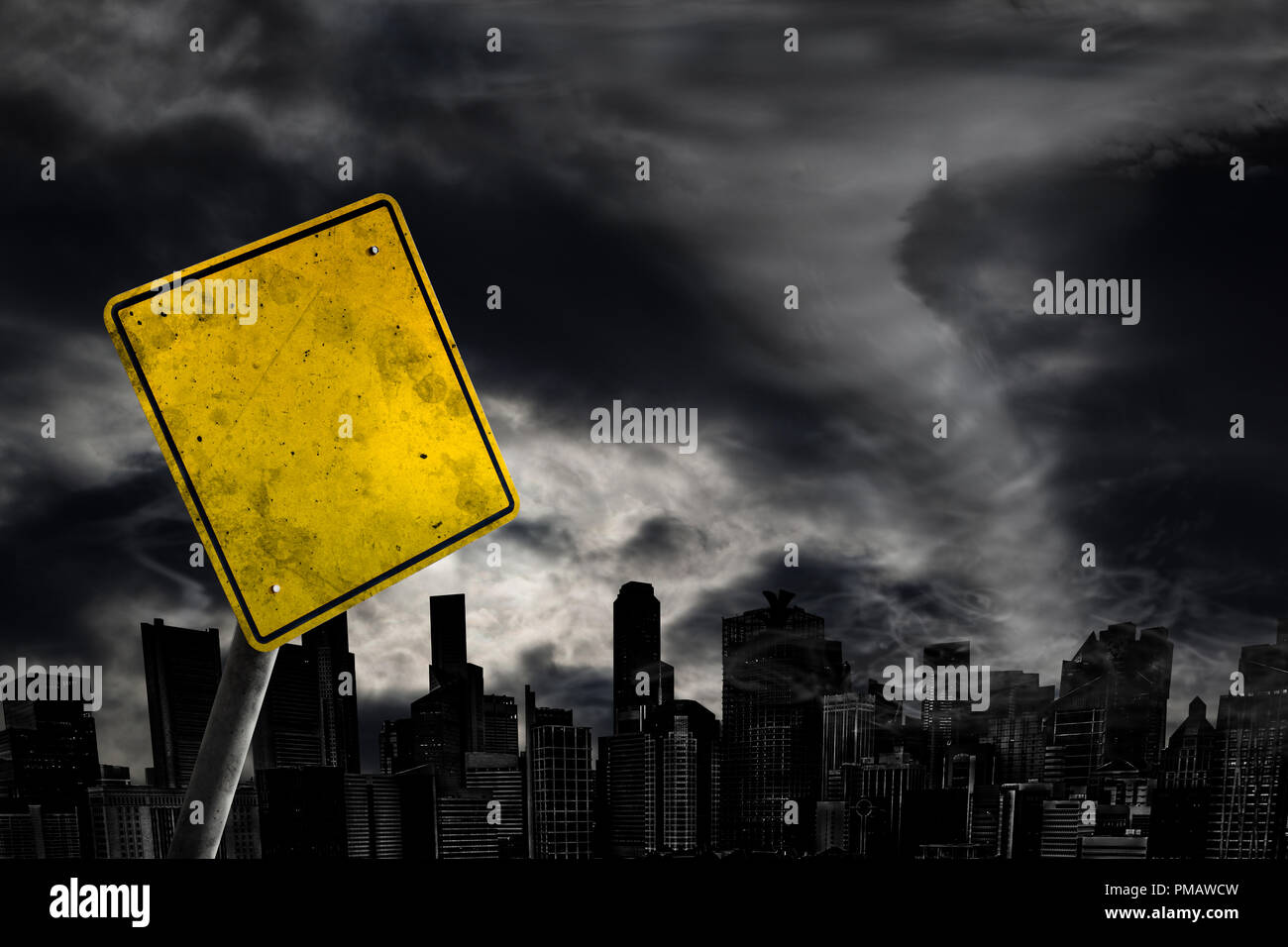 Empty weather warning sign against a powerful stormy background with ...