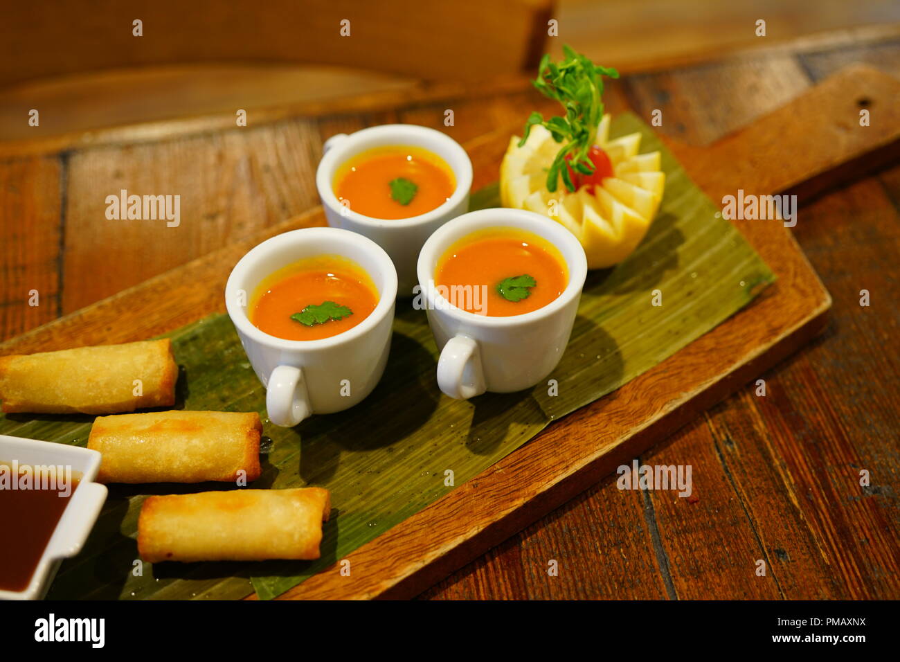 Individual red pepper soup appetizer hi-res stock photography and ...
