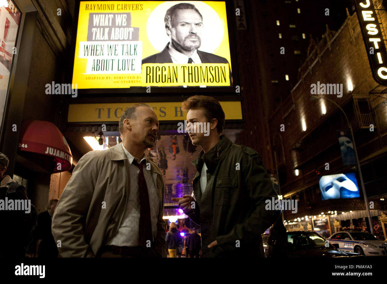 Michael Keaton as "Riggan" and Edward Norton as "Mark" in BIRDMAN Stock ...
