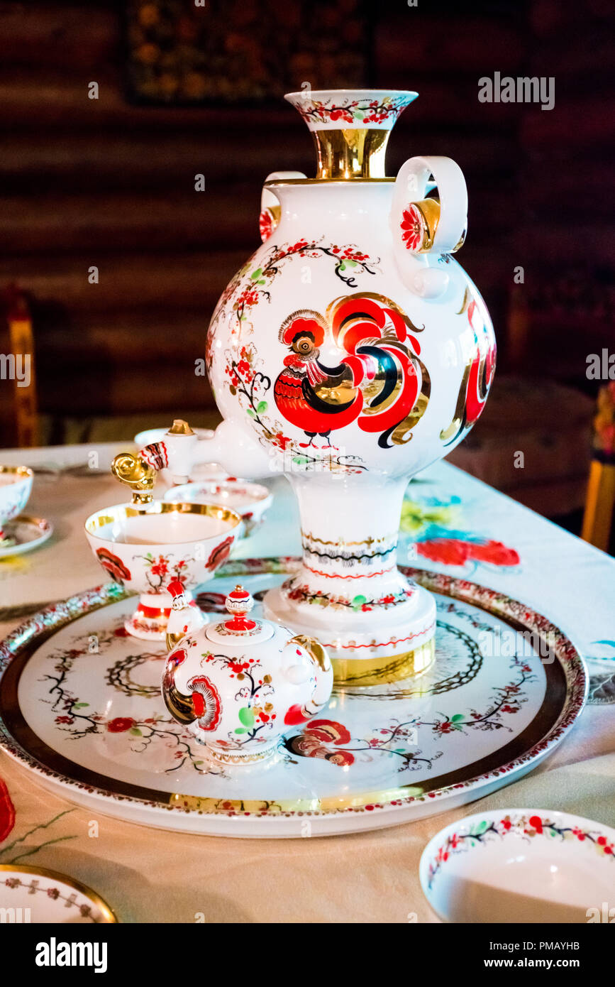 decorated russian traditional samovar, russian national tea ceremony ...