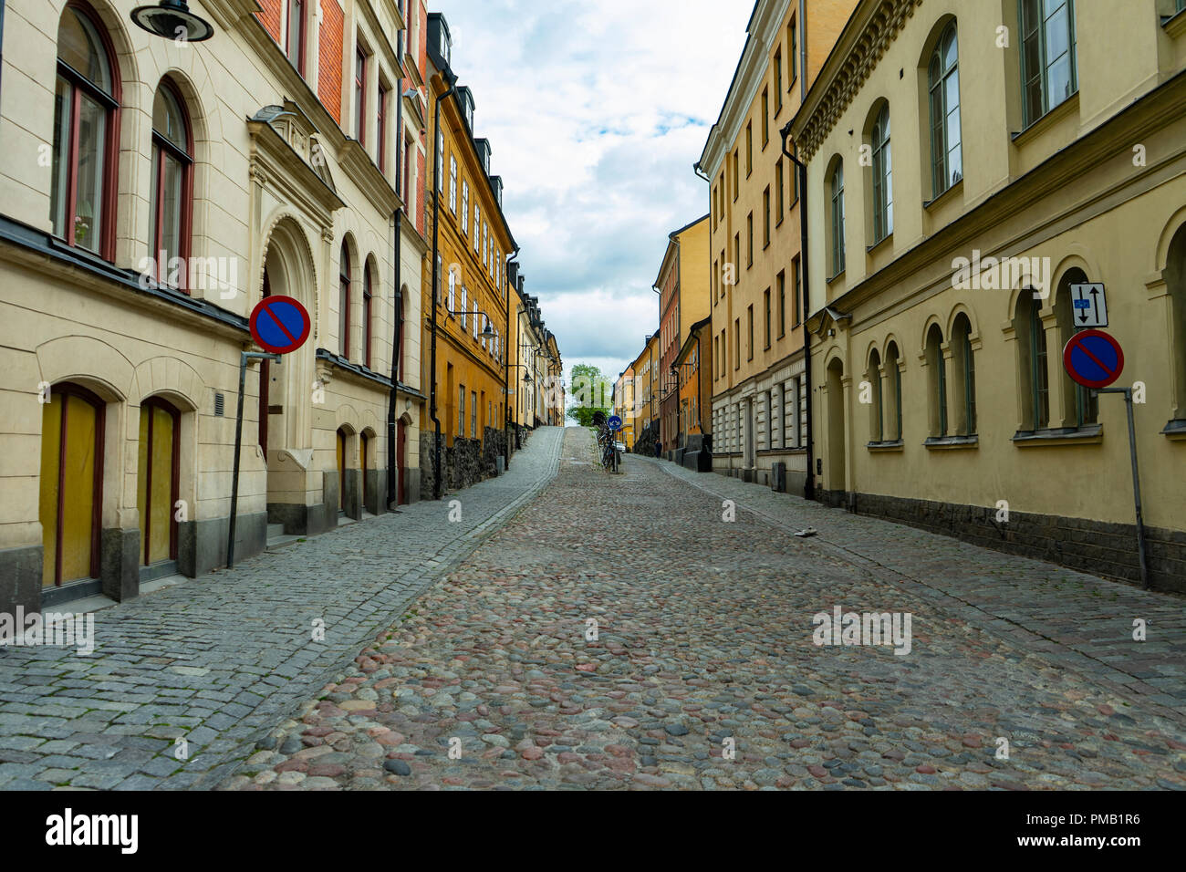 The colorful buildings in the side streets of Stockholm, Sweden Stock ...