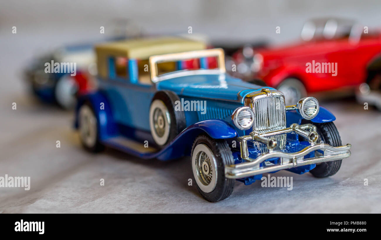 collection of old car model. replica of vintage car. collectible toy ...