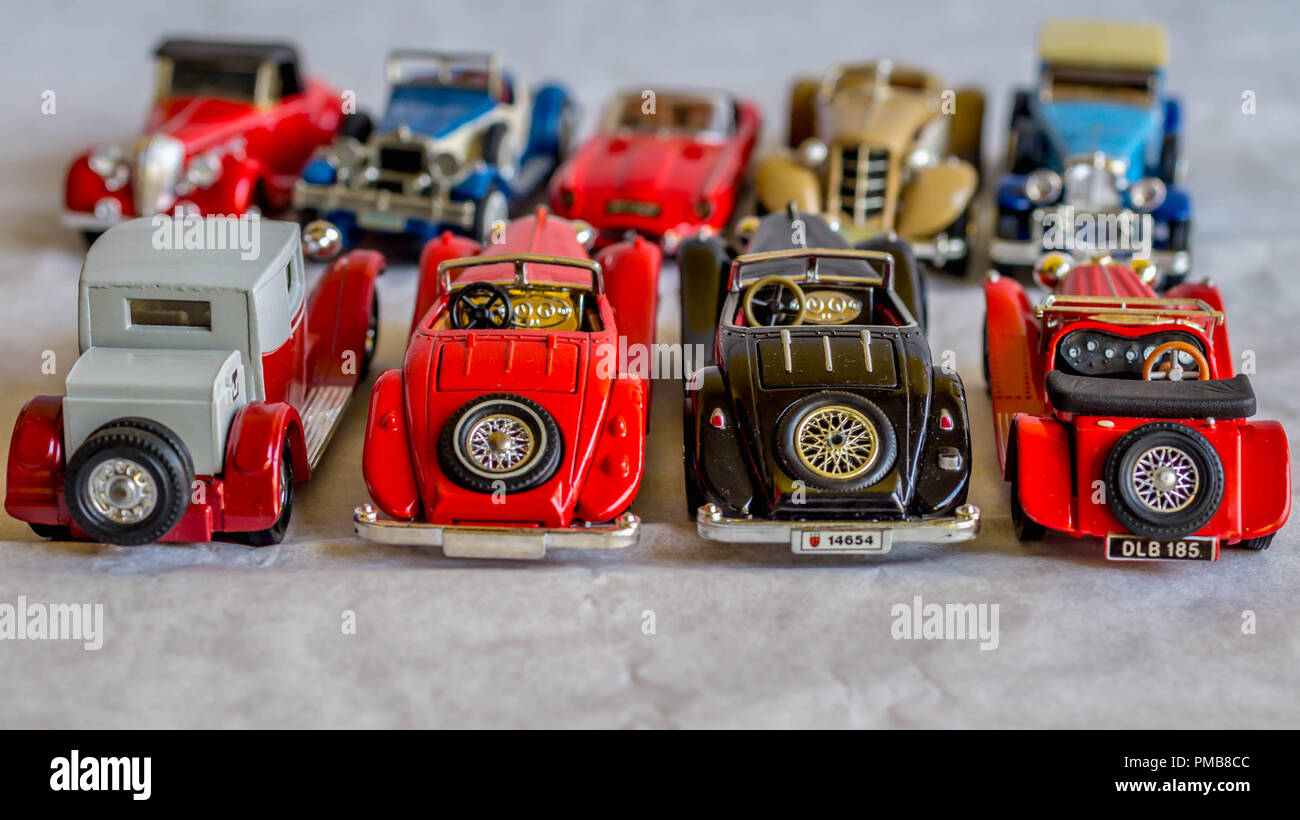 collection of old car model. replica of vintage car. collectible toy ...