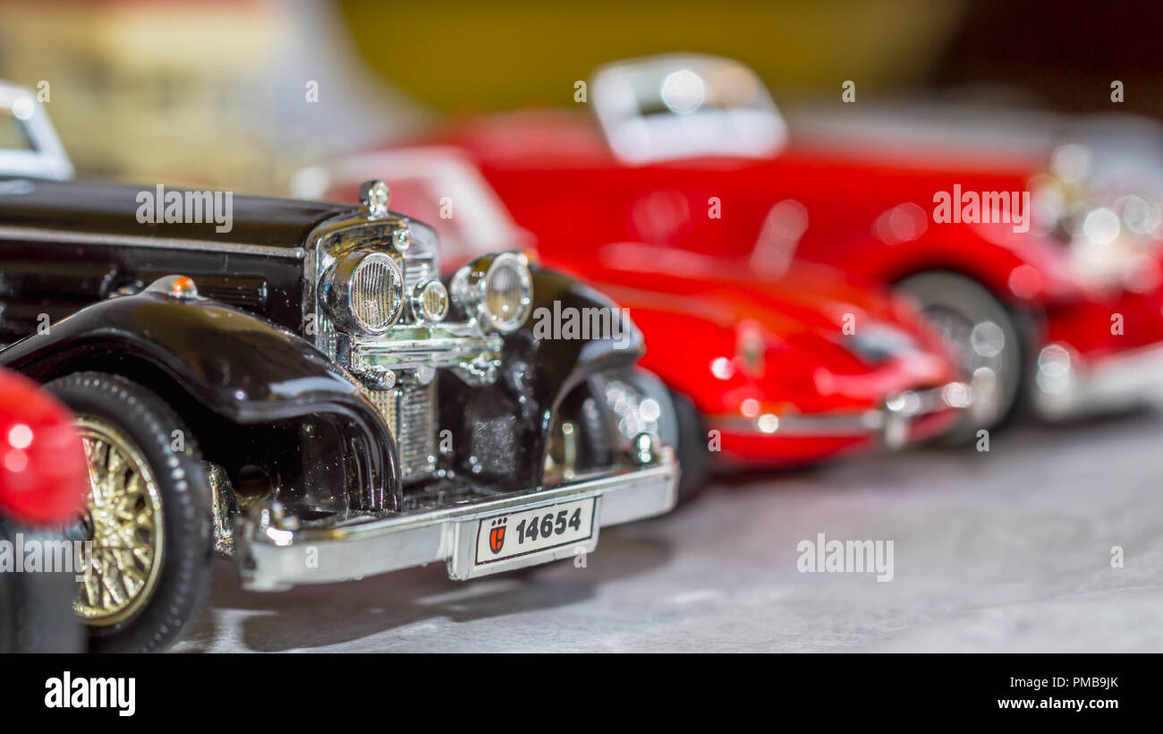 collection of old car model. replica of vintage car. collectible toy ...