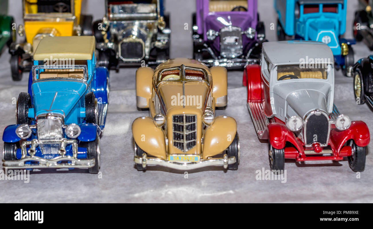 collection of old car model. replica of vintage car. collectible toy ...