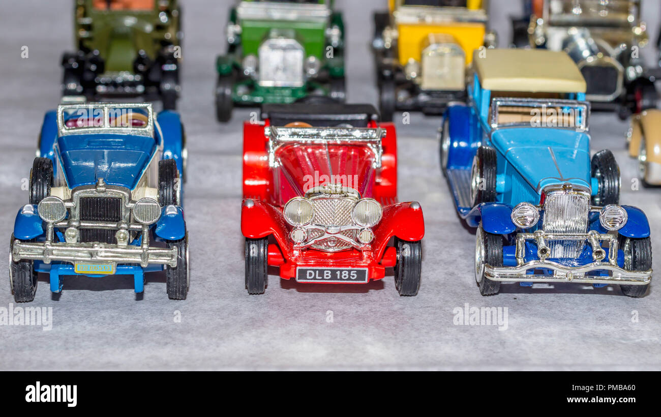 collection of old car model. replica of vintage car. collectible toy ...
