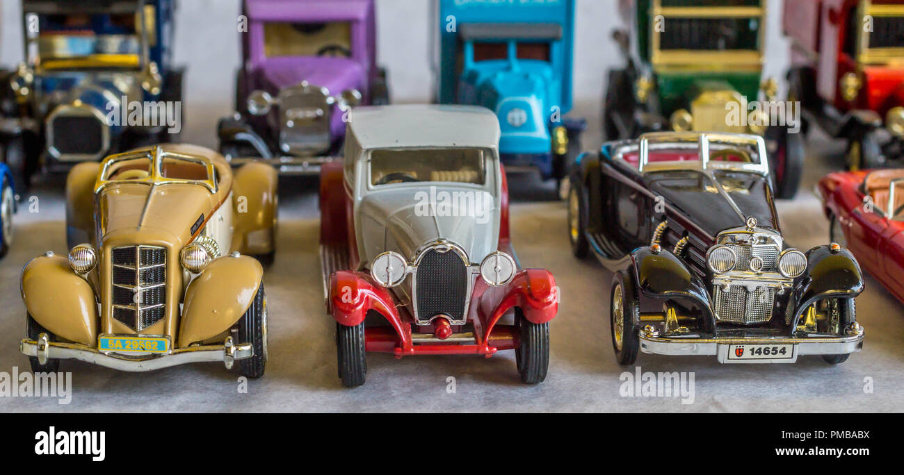 collection of old car model. replica of vintage car. collectible toy ...