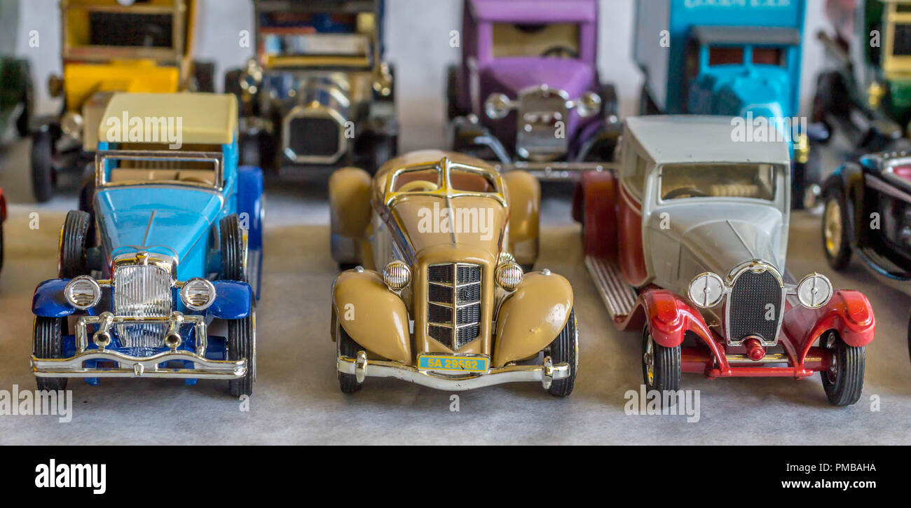 collection of old car model. replica of vintage car. collectible toy ...