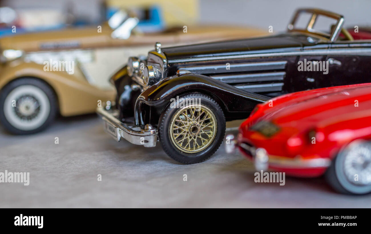 collection of old car model. replica of vintage car. collectible toy ...