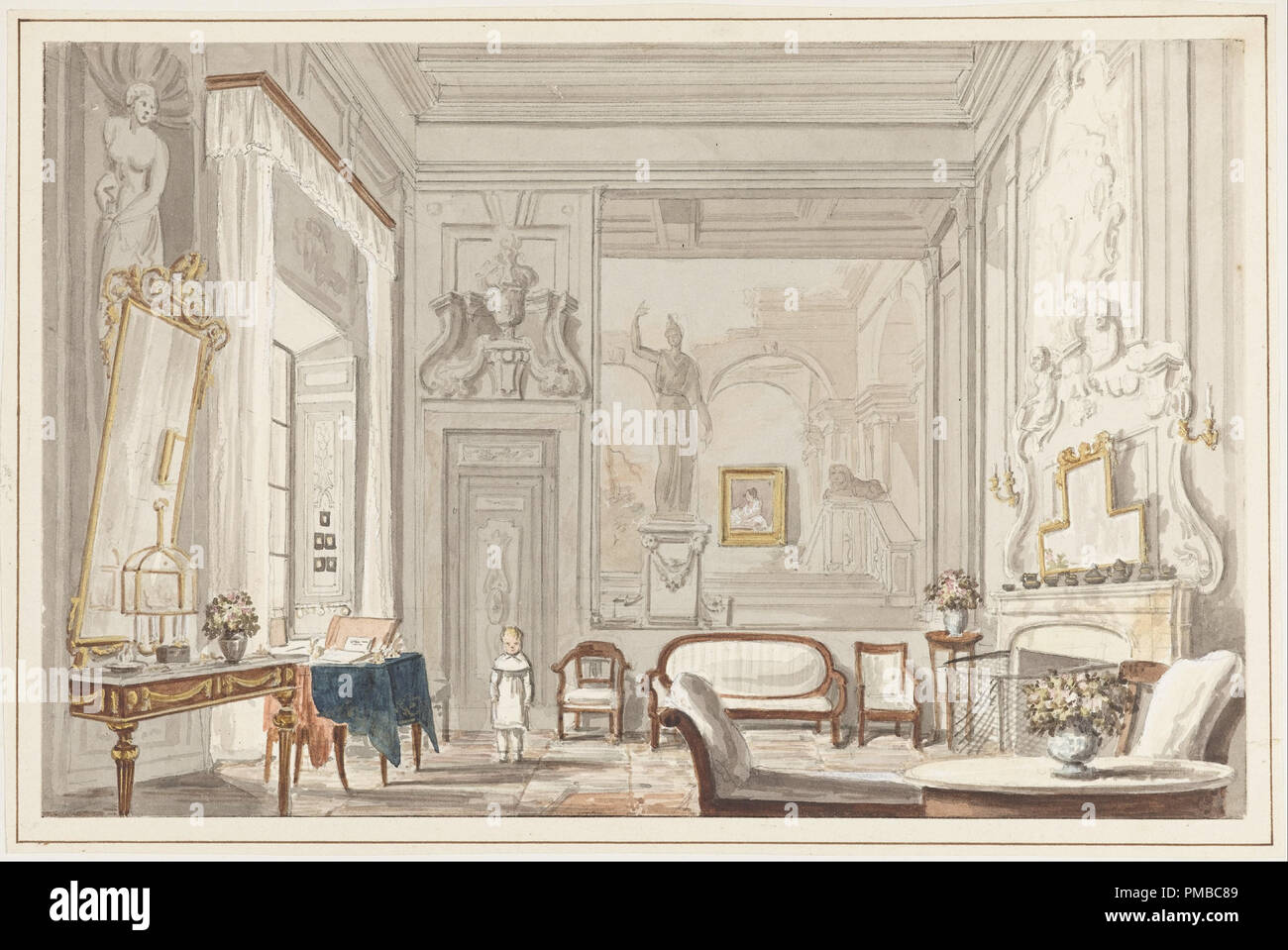A Room in a Florentine Palace. Date/Period: 1824. Drawing. Brush and ...