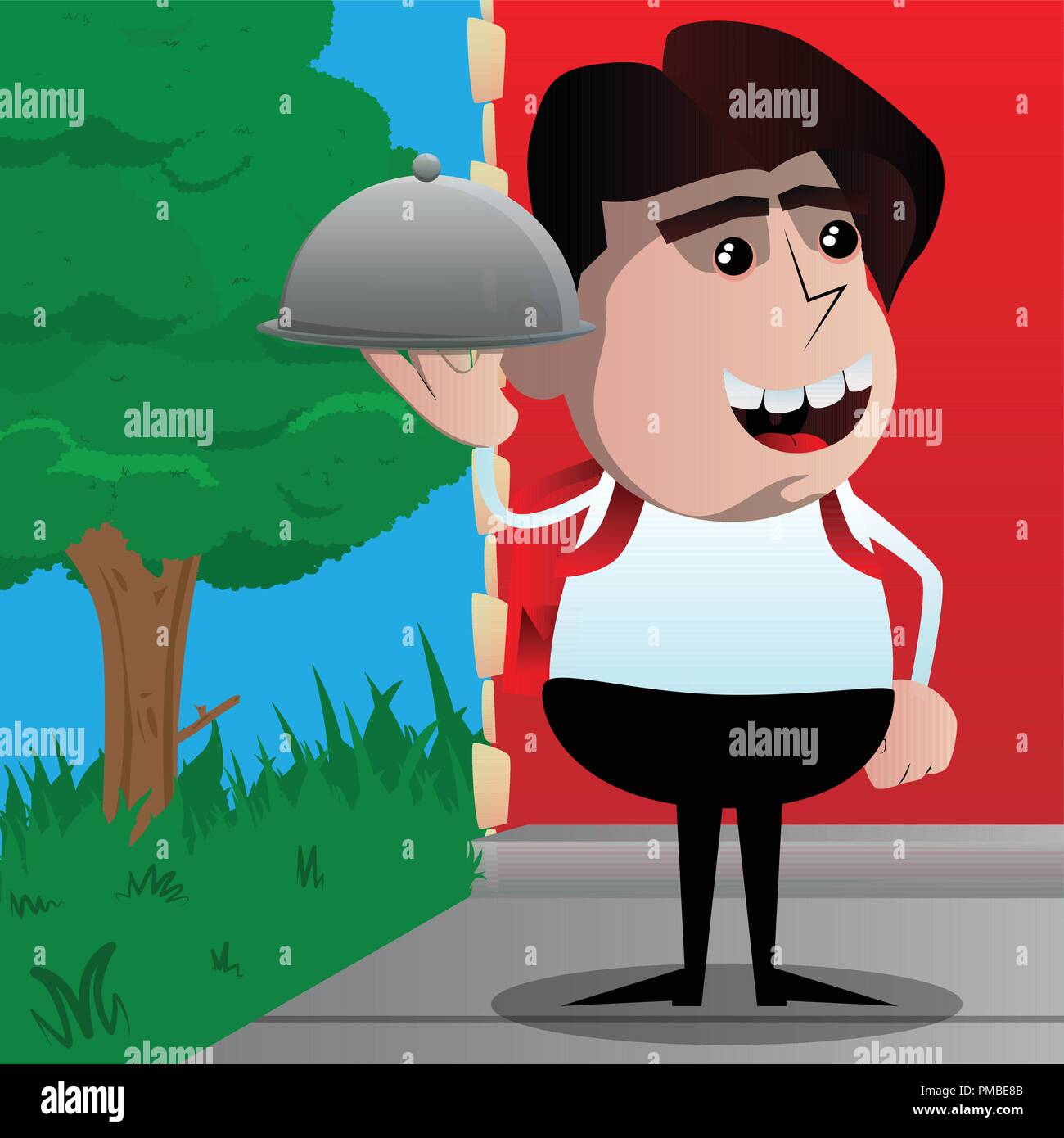 Cartoon waiter holding silver tray hi-res stock photography and images ...