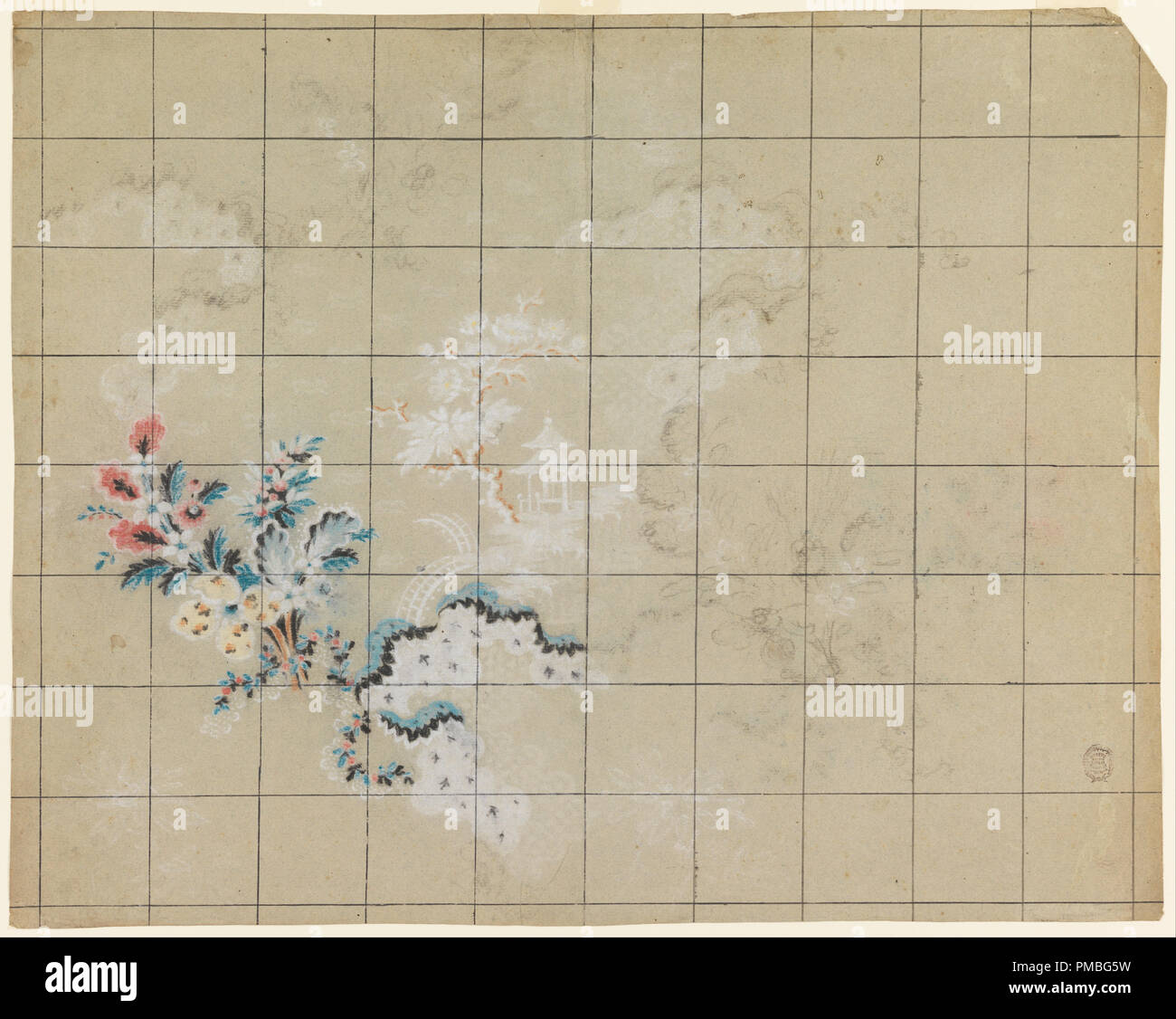 Design for Silk Brocade. Date/Period: Ca. 1750. Drawing. Pastel, pen ...