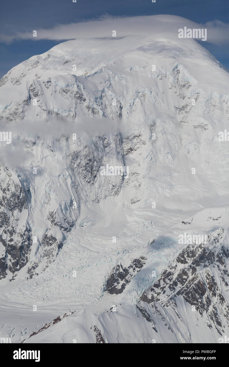 Aerial flight over Mt Denali, Denali National Park, Alaska Stock Photo ...