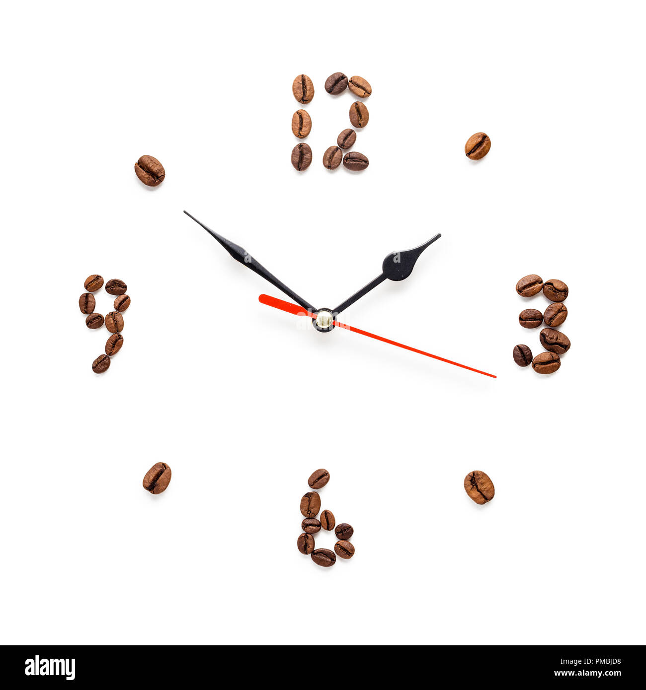 Creative concept photo of coffee clock made of beans on white ...