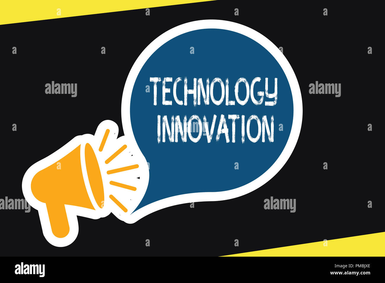 Handwriting text TechnologyandInnovation. Concept meaning Application ...