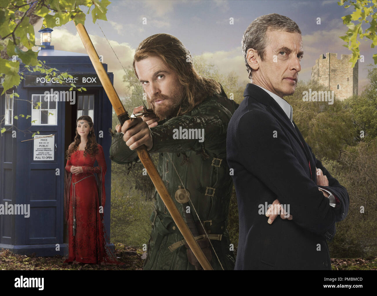 Peter Capaldi, Tom Riley, Jenna Coleman, "Doctor Who", Season 8 Stock ...