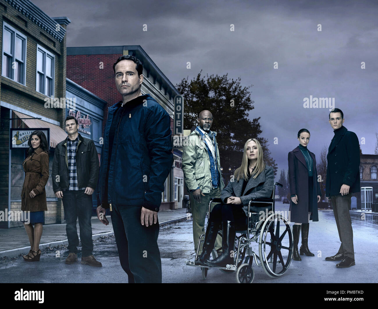 WAYWARD PINES: L-R: Nimrat Kaur, Josh Helman, Jason Patrick, Djimon ...