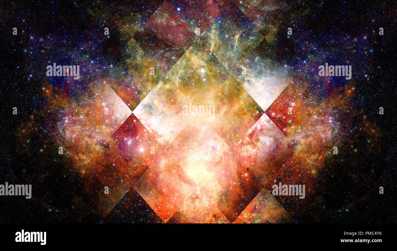 Universe, nebula, galaxy and the sacred geometry collage. Abstract ...