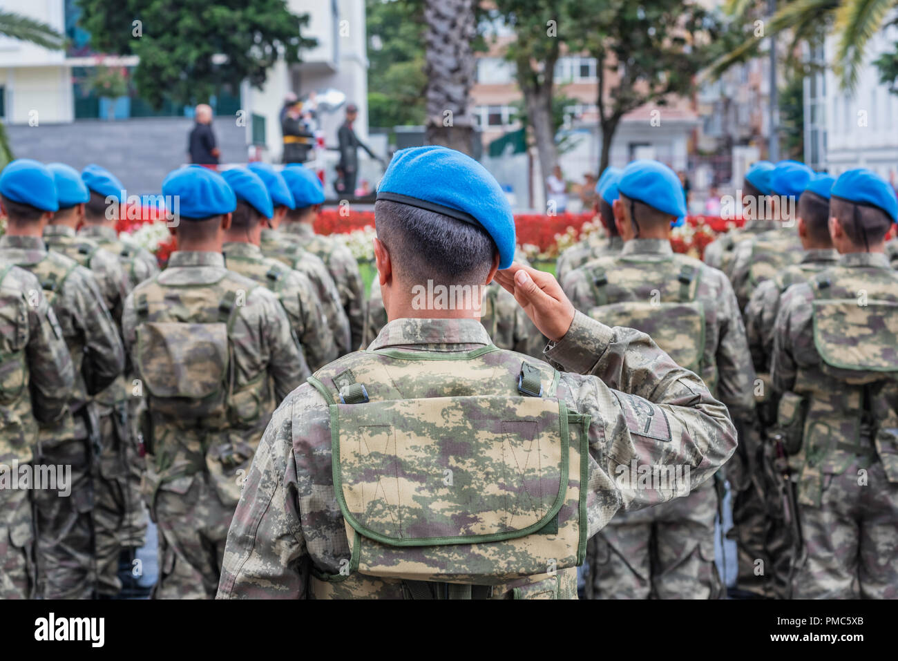 Turkish soldiers salute for Military parade at Turkish 30 August ...