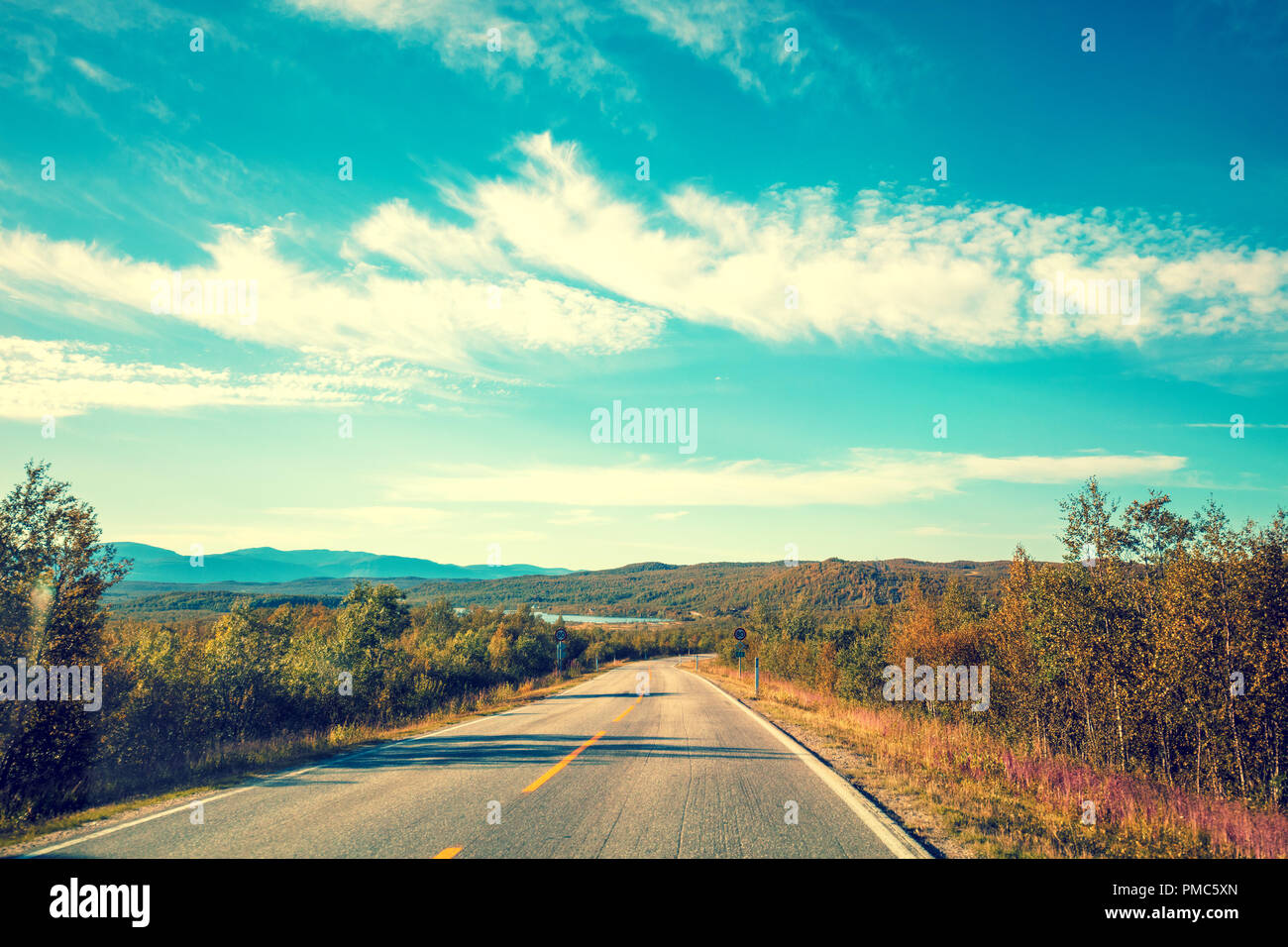 Driving a car on the northern road. Nature Norway. Above the Arctic ...