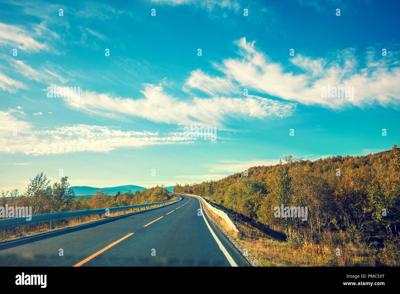 Driving a car on the northern road. Nature Norway. Above the Arctic ...