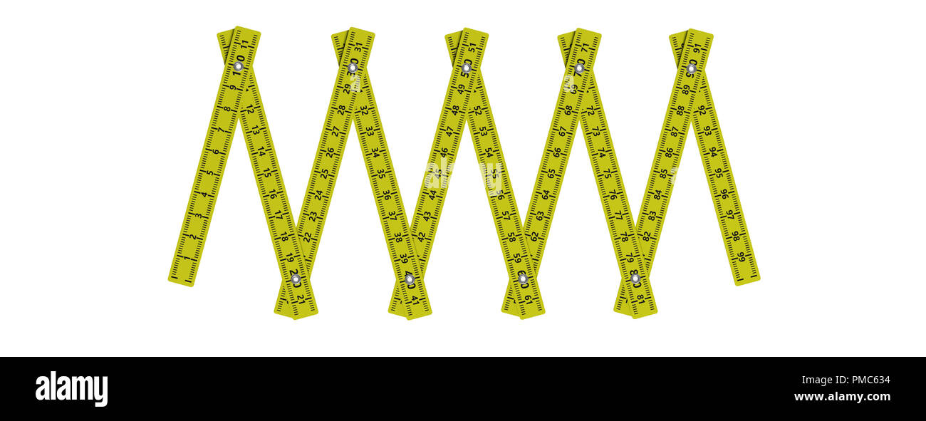 Carpenter folding ruler. Yellow wooden meter isolated cutout on white ...