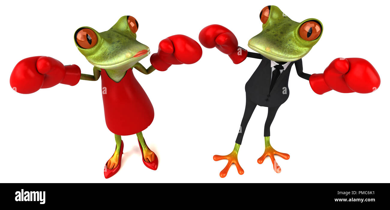 Fun frogs fighting - 3D Illustration Stock Photo - Alamy