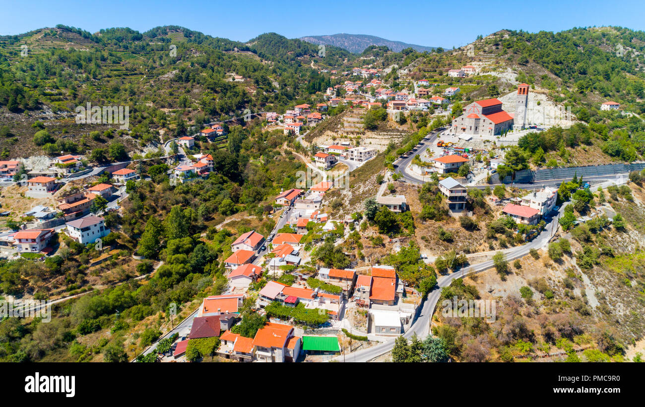 Aerial view of Kyperounda village on Madari, Troodos mountain, Limassol ...