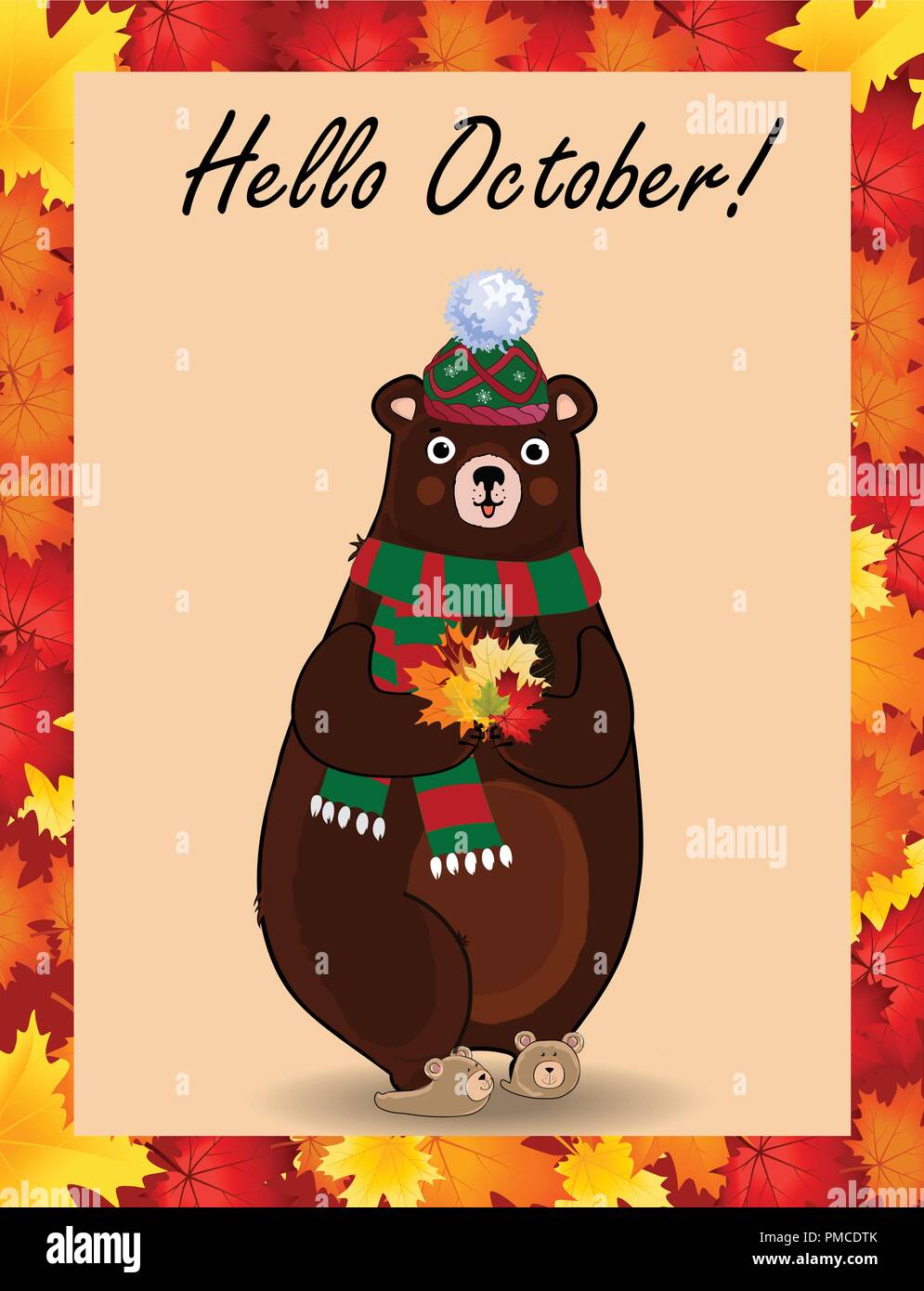 Hello october typography design card. Vector cartoon character ...