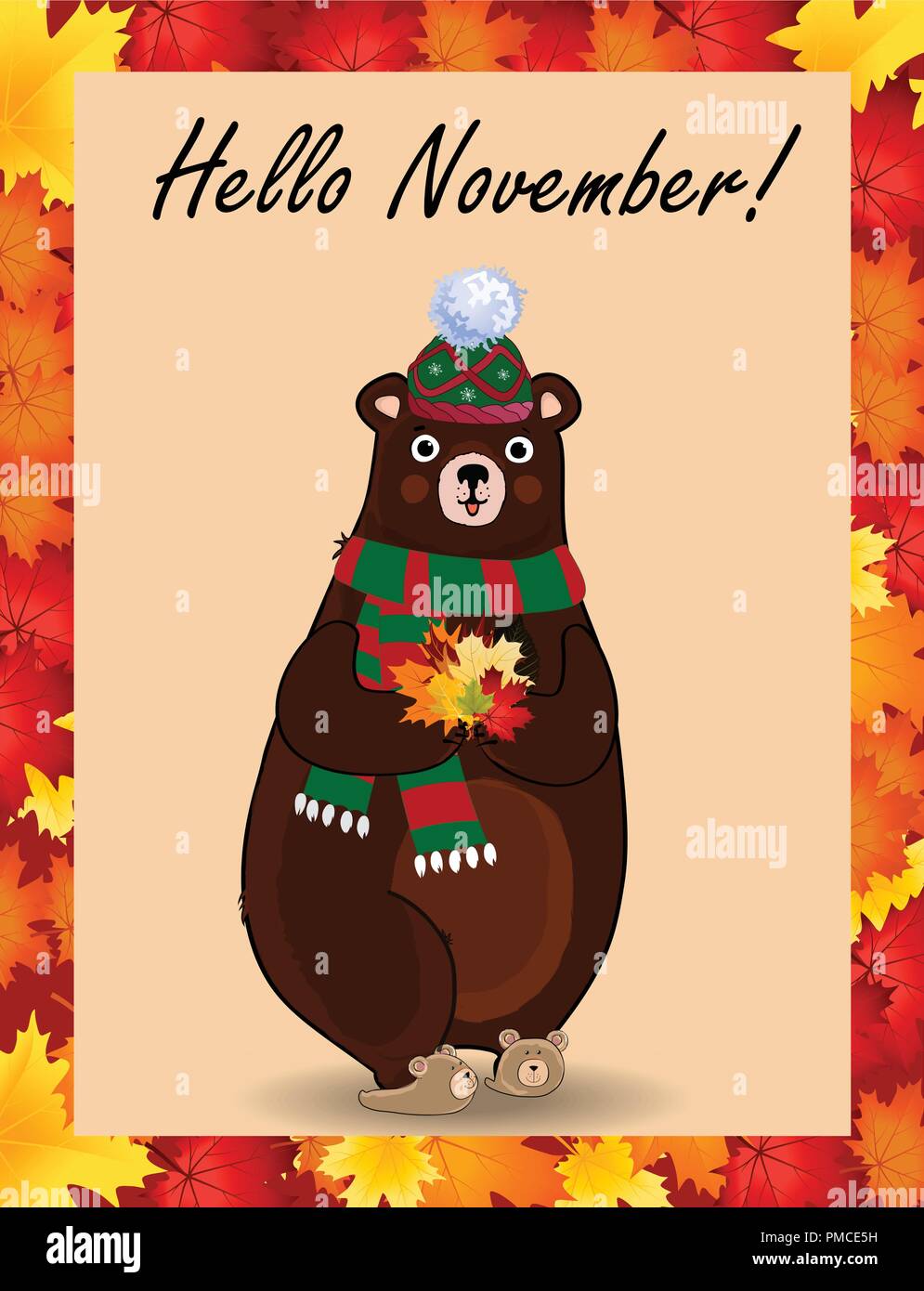 Hello november typography design card. Vector cartoon character ...