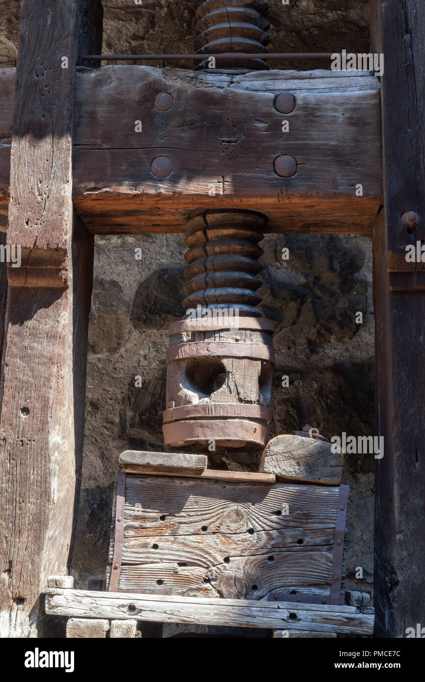 Ancient grape press at Medieval Courtyard of Schattenburg Castle in ...