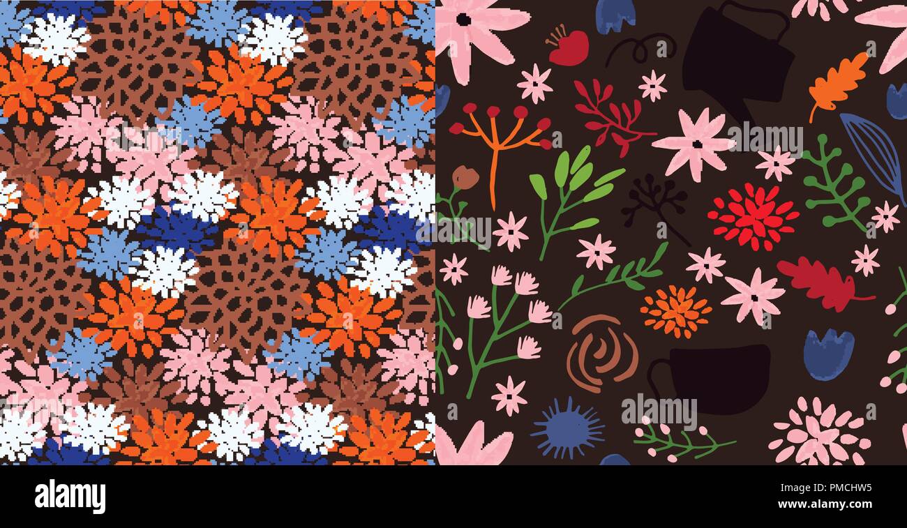 Vector hand drawn floral pattern, delicate flowers Stock Vector Image ...