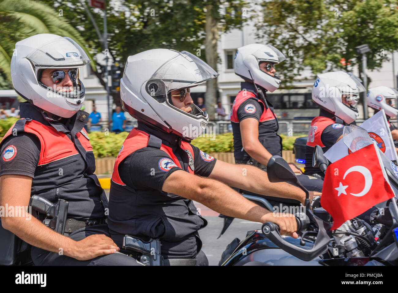 Police officers on motorcycles parade at Turkish 30 August Victory day ...