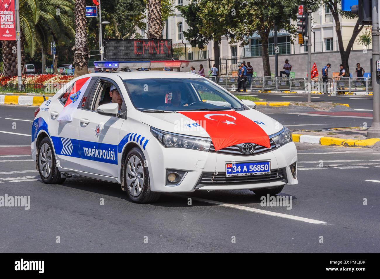Turkish police traffic cars parade at Turkish 30 August Victory day ...
